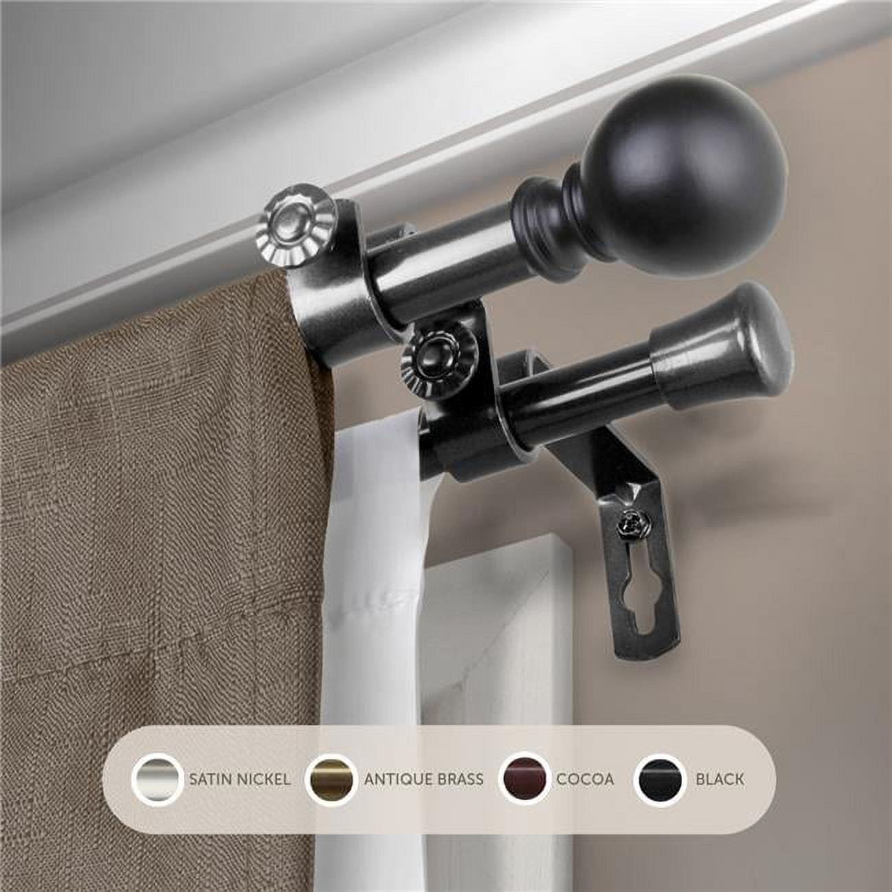 0.625 in. Jayden Double Curtain Rod with 28 to 48 in. Extension, Black ...