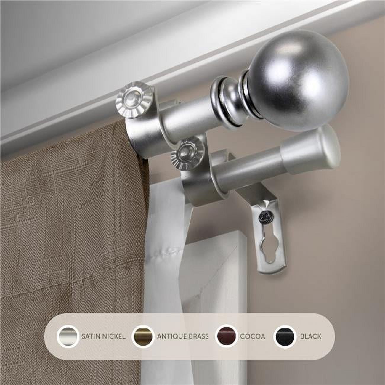 0.625 in. Jayden Double Curtain Rod with 48 to 84 in. Extension, Satin ...