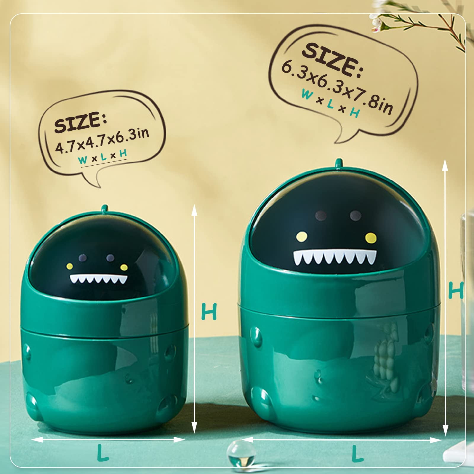 0.63 Gal Mini Desktop Trash Can with Lid, Cute Little Dinosaur ...