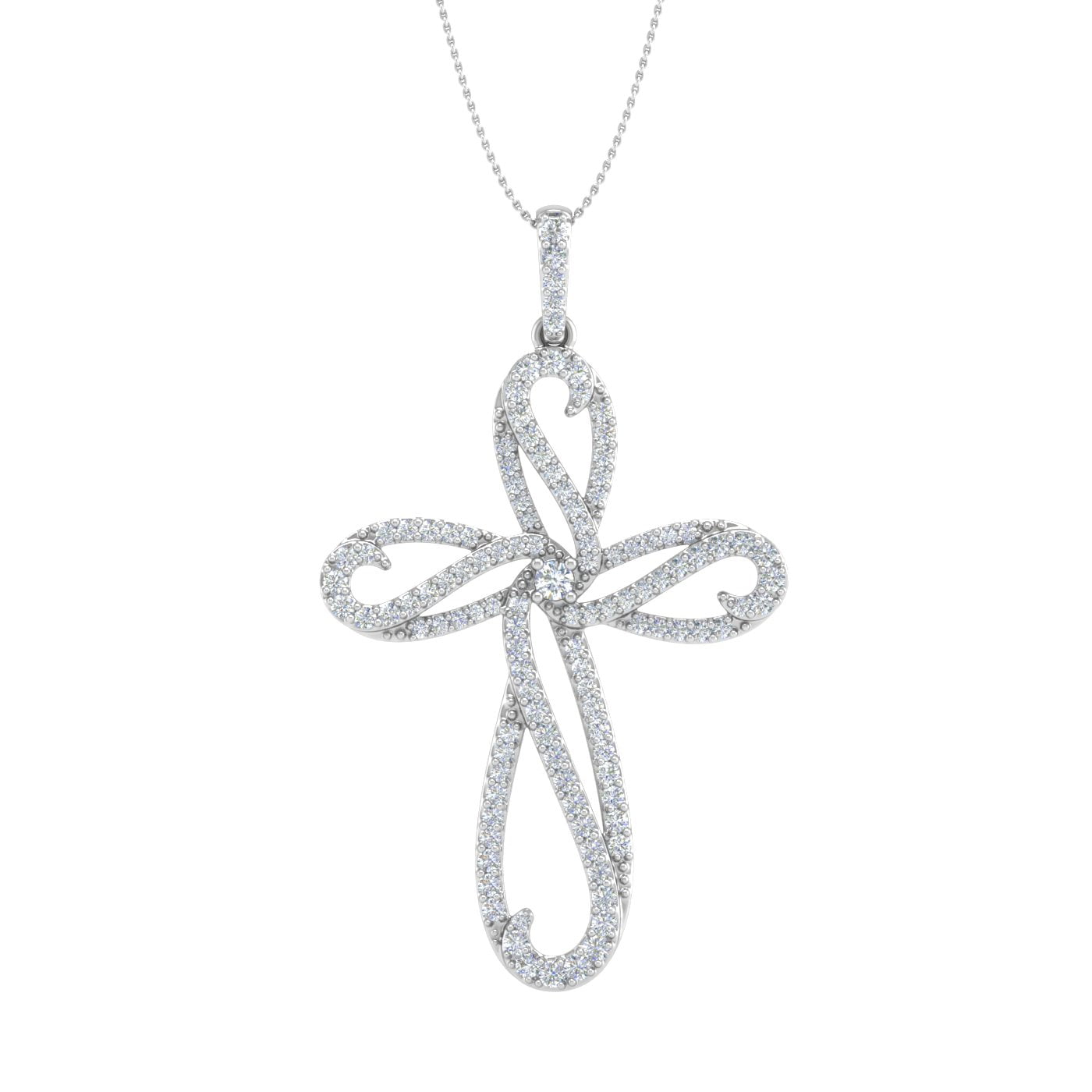 0.65 Carat Diamond Cross Pendant Necklace in 14K White Gold (Silver ...