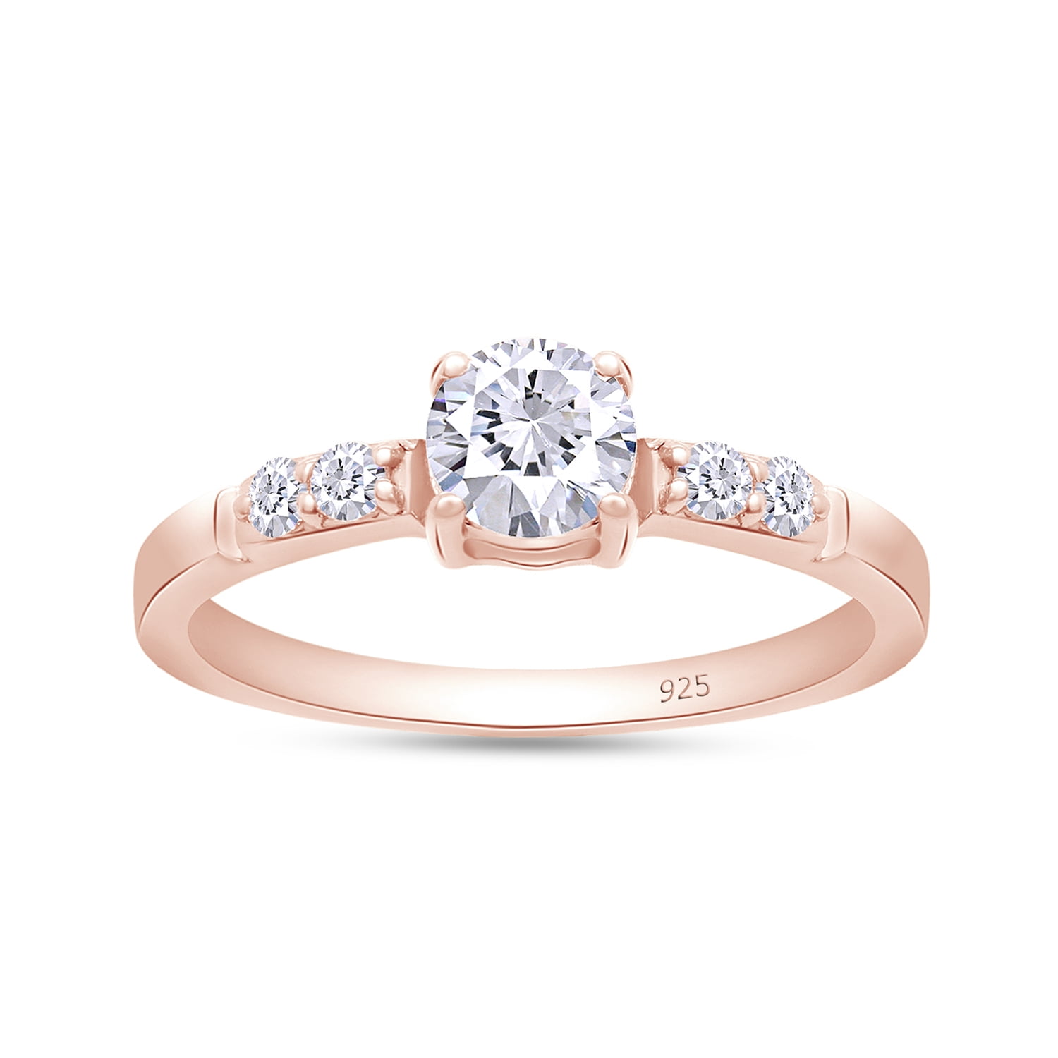 AFFY 0.65CT Round Moissanite Diamond 5-Stone Engagement Ring for Women 14K Rose Gold over Silver ...