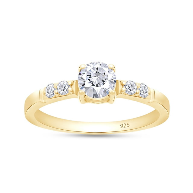 AFFY 0.65CT Round Moissanite Diamond 5-Stone Engagement Ring for Women 14K Yellow Gold over ...