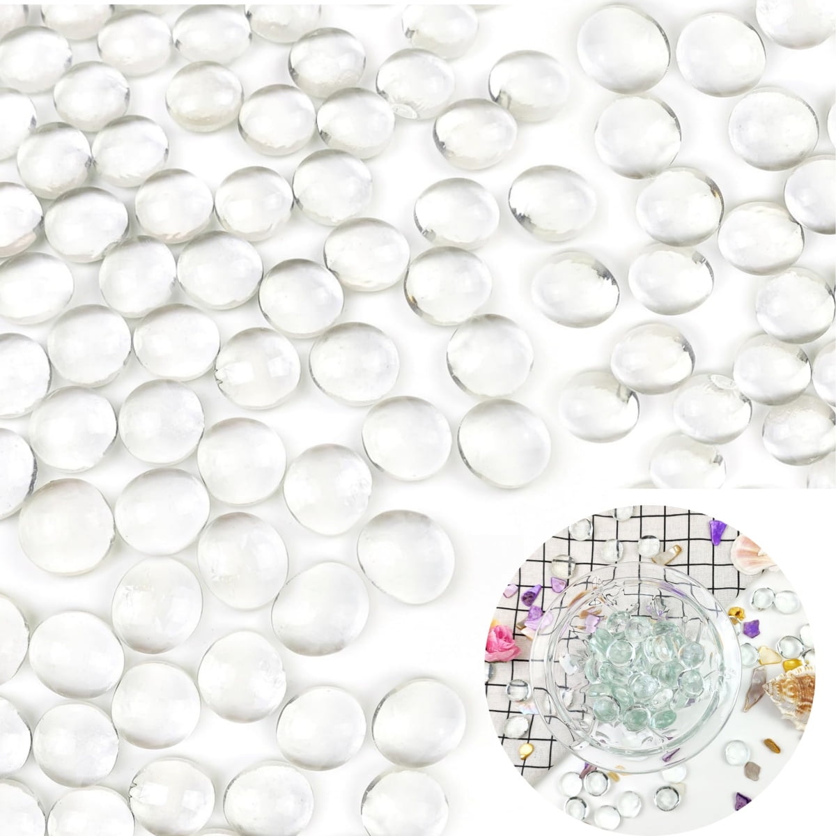 0.66lb Portable Clear Flat Glass Marbles,QZS Reusable Clear Glass ...