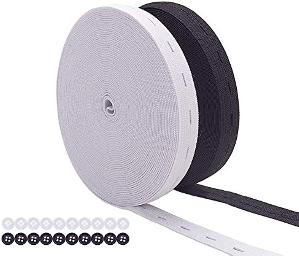 0.6Inch 20 Yards Elastic Stretch Band Buttonhole Knit Elastic Band and ...
