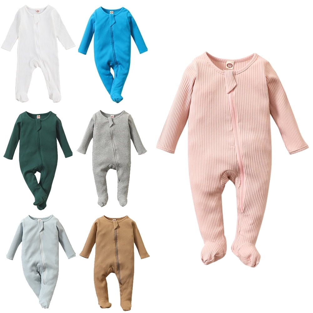 0-6M Newborn Baby Footie Pajamas Zipper Front Infant Cotton One-piece Sleeper Pjs Newborn Footed ...