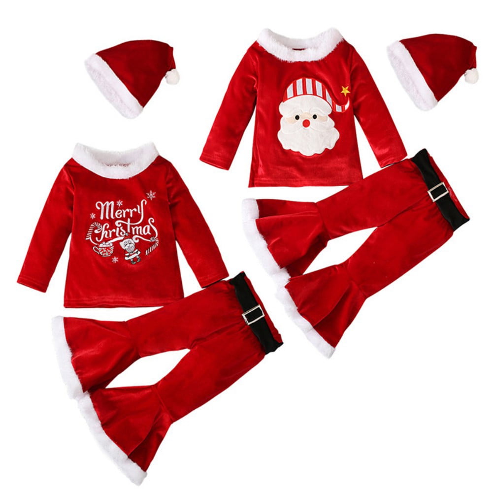 0-6T Kids Girls Velvet Christmas Clothes Set Santa Claus Tops +Flare ...