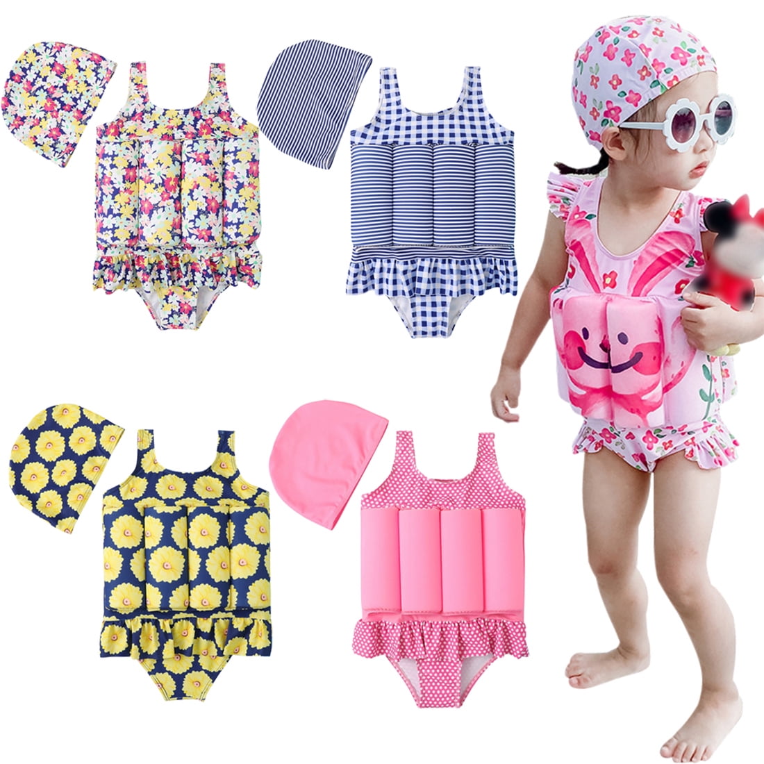 0-6T Toddler Baby Float Swimsuit Buoyancy Sticks for Girls One Piece ...