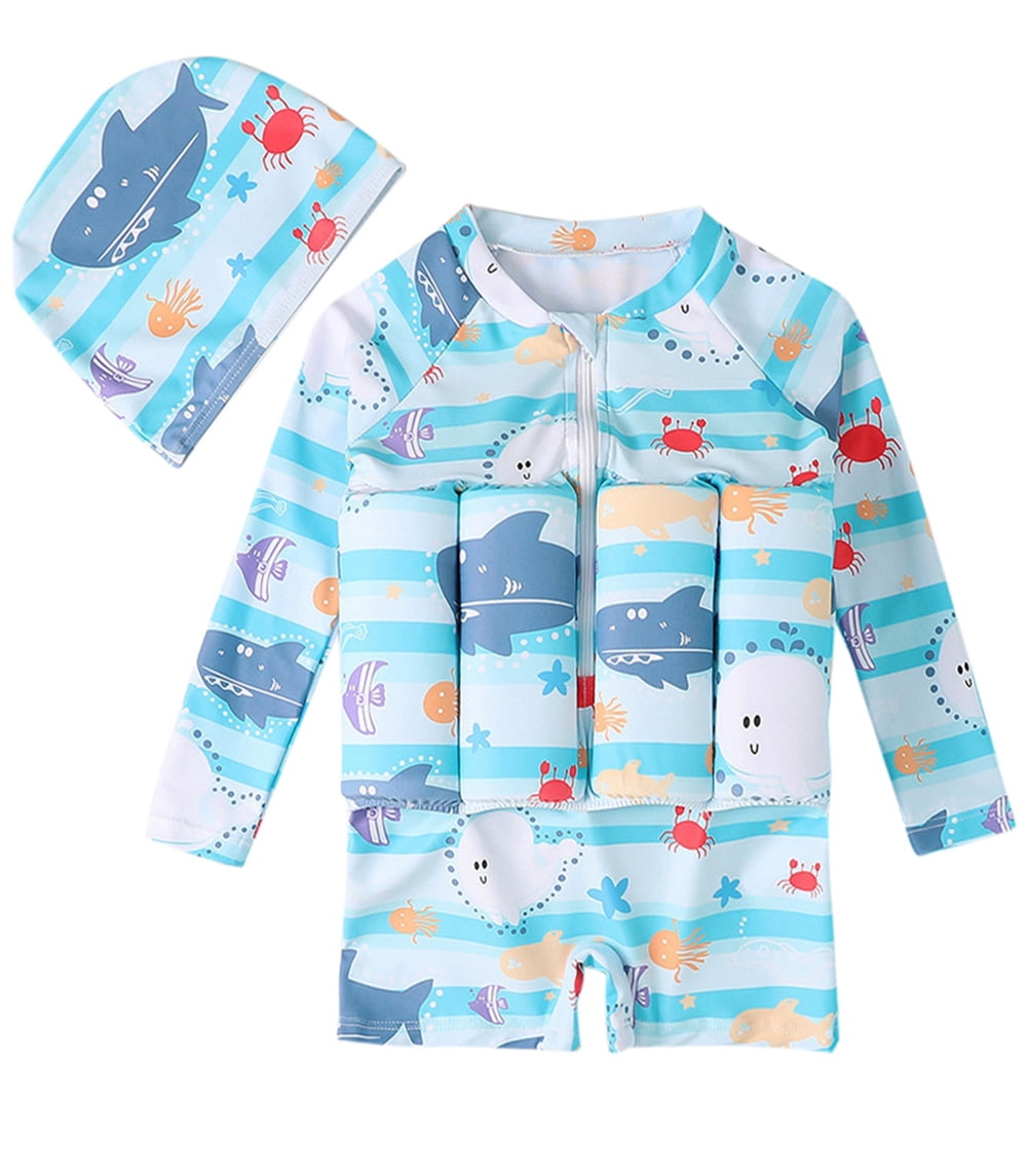 0-6Y Baby Toddler Float Suit One Piece Rashguard Cartoon Long Sleeve ...