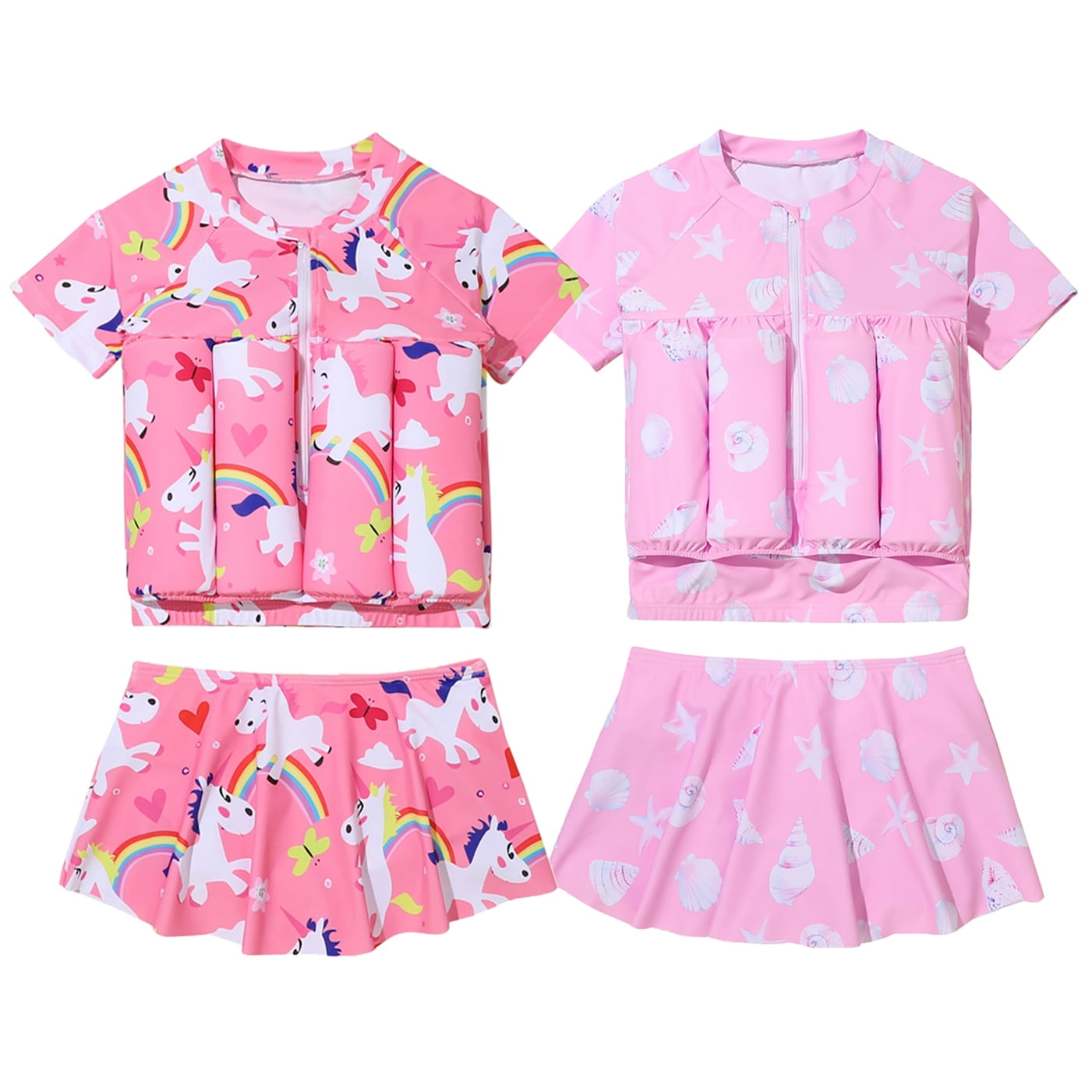 0-6Y Kids Baby Girls Float Suit Rashguard Long Sleeve Zip up Buoyancy ...