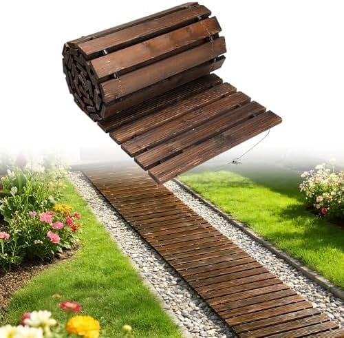 0.6in Thicken Carbonized Wooden Garden Pathway - 8ft Anti-Slip Weather ...