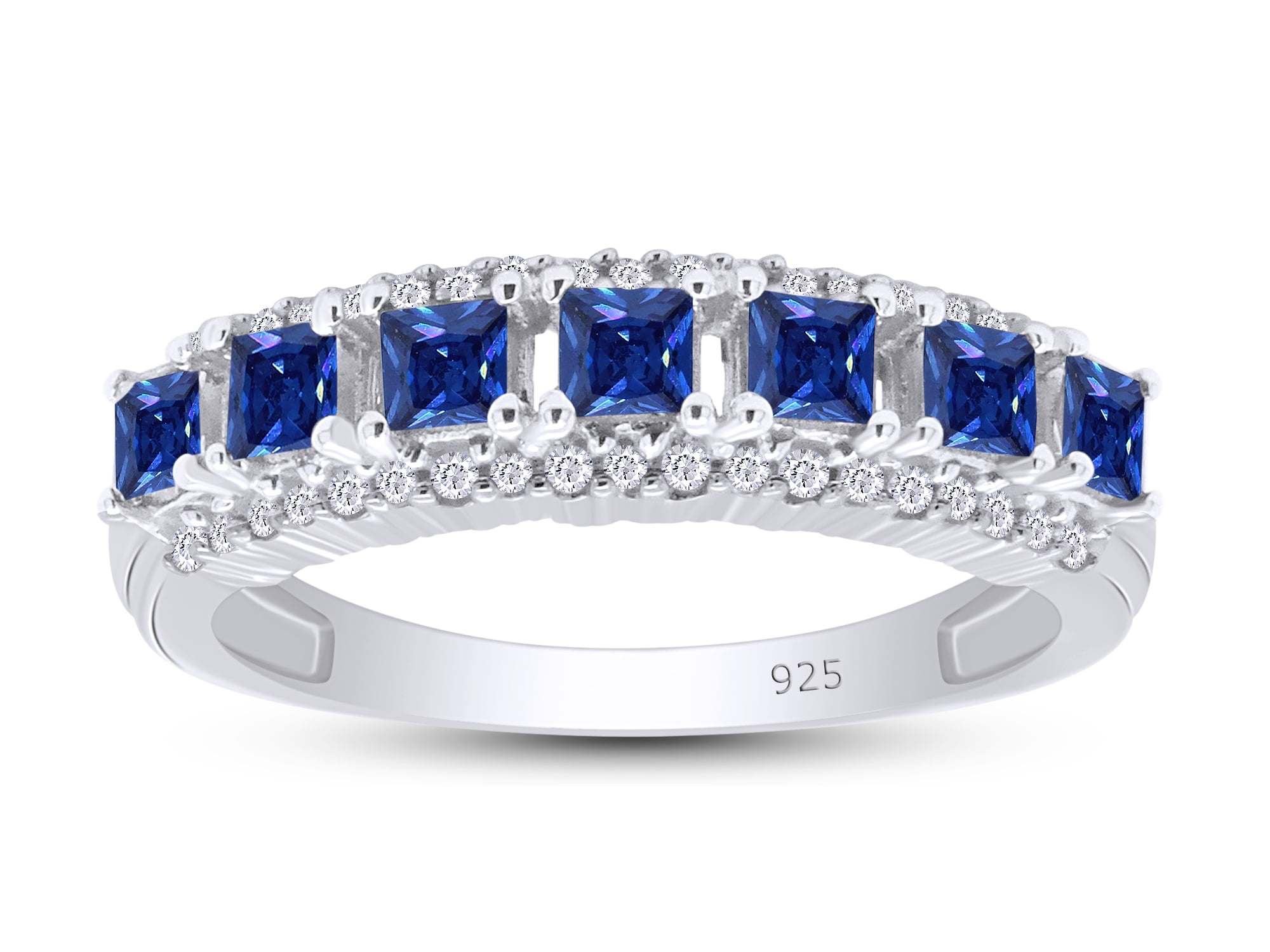 AFFY 0.70CT Blue Sapphire With White Natural Diamond Wedding Band Ring ...