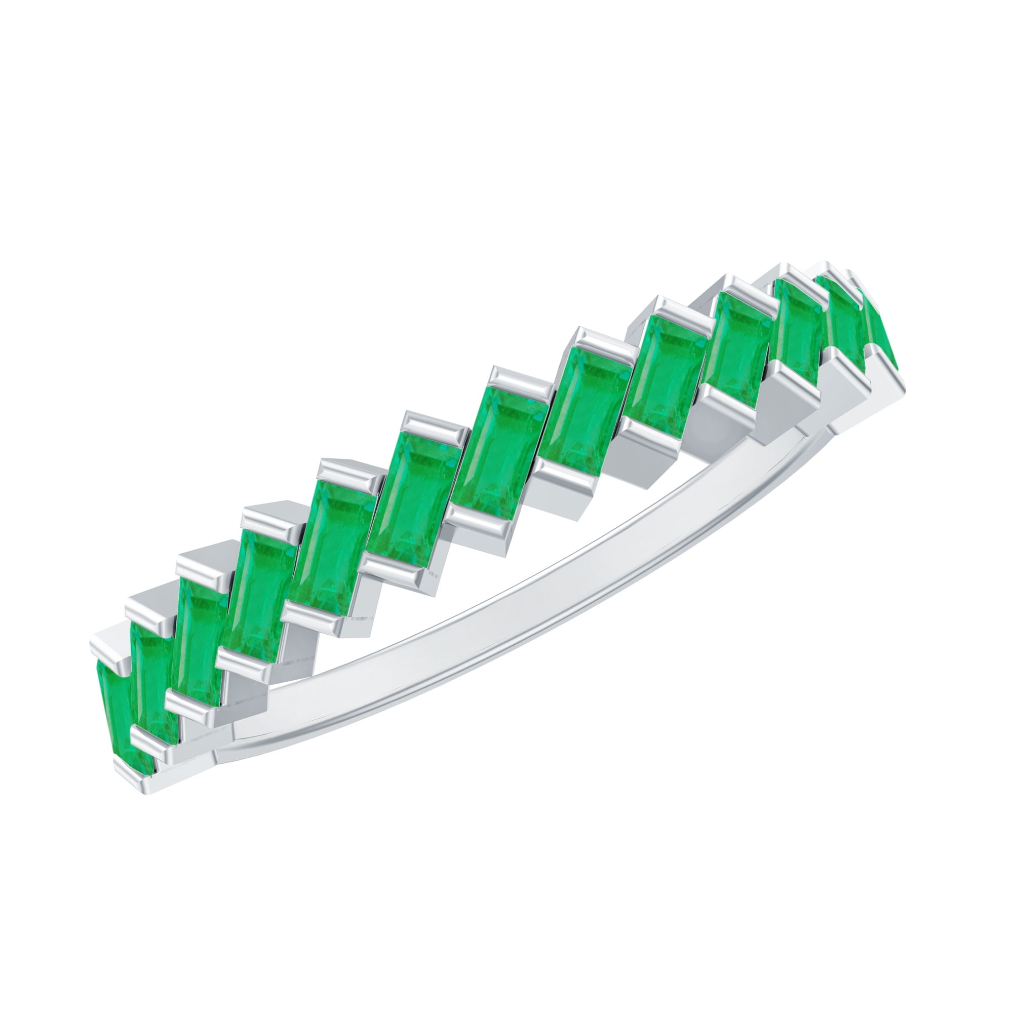 0.75 CT Baguette Cut Emerald Half Eternity Ring in Bar Setting for ...