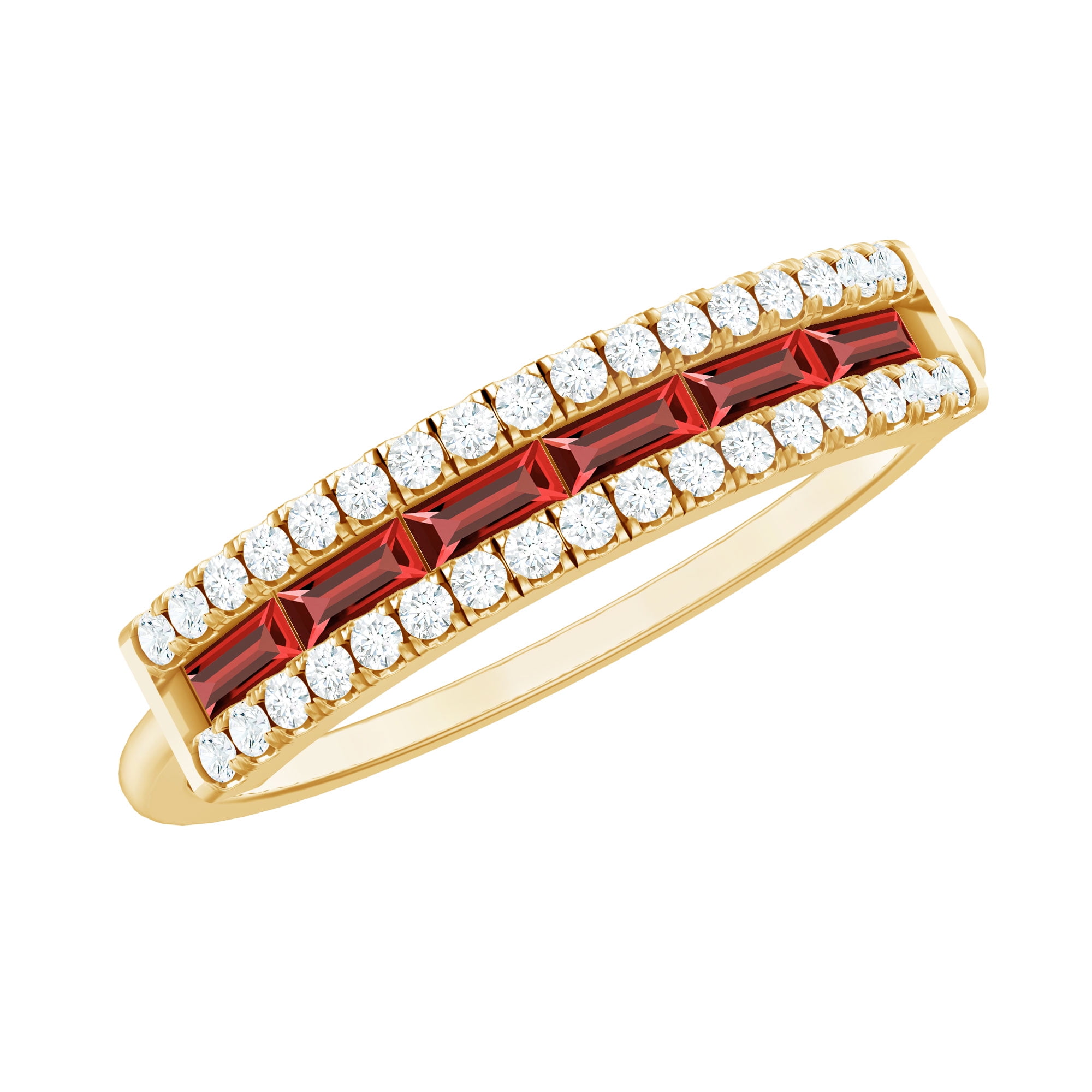 Rosec Jewels 0.75 CT Lab Created Ruby Bar Ring with Diamond Accent ...