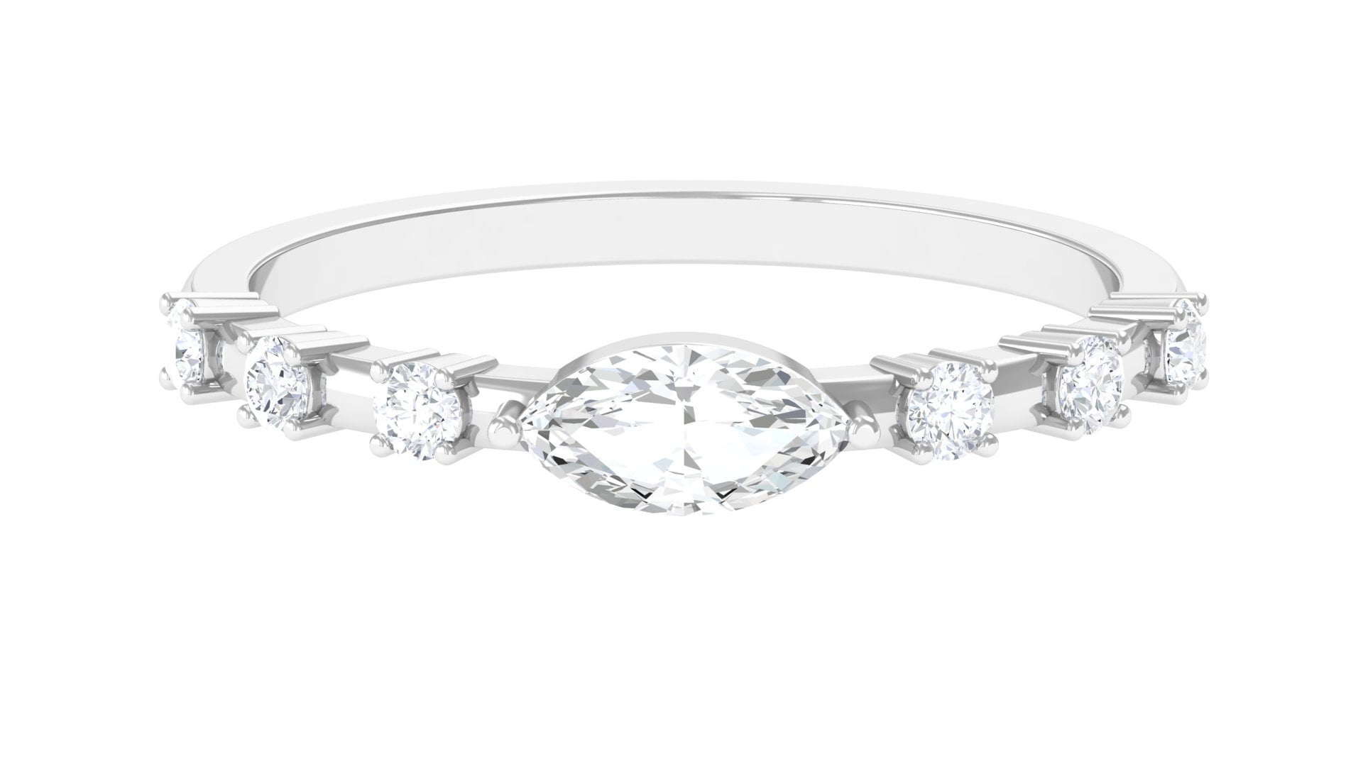 Rosec Jewels 0.75 CT Marquise and Round Cut Zircon East West Ring ...