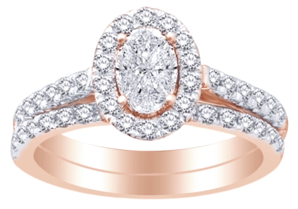 AFFY 0.75 CT White Natural Diamond Bridal Ring Set In 14k Rose Gold ...