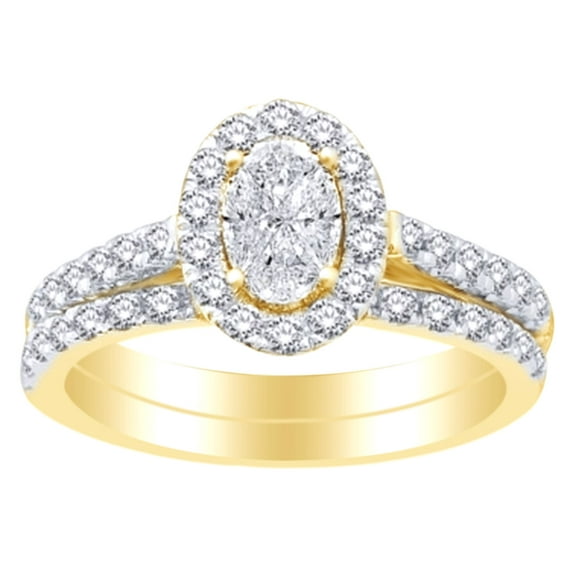 AFFY 0.75 CT White Natural Diamond Bridal Ring Set In 14k Yellow Gold ...