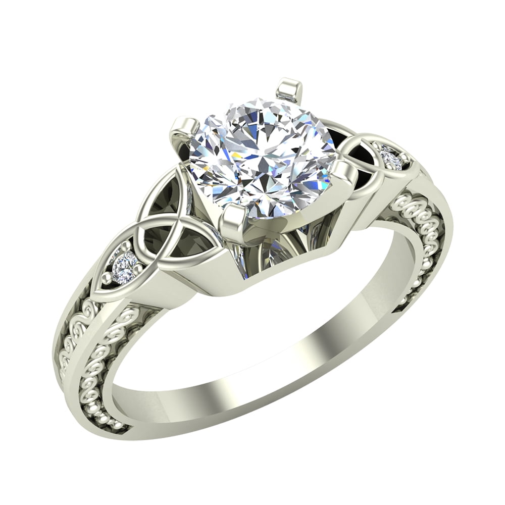 0.75 Carat Art Deco Trinity Knot Engagement Ring 18K White Gold (G,SI1 ...