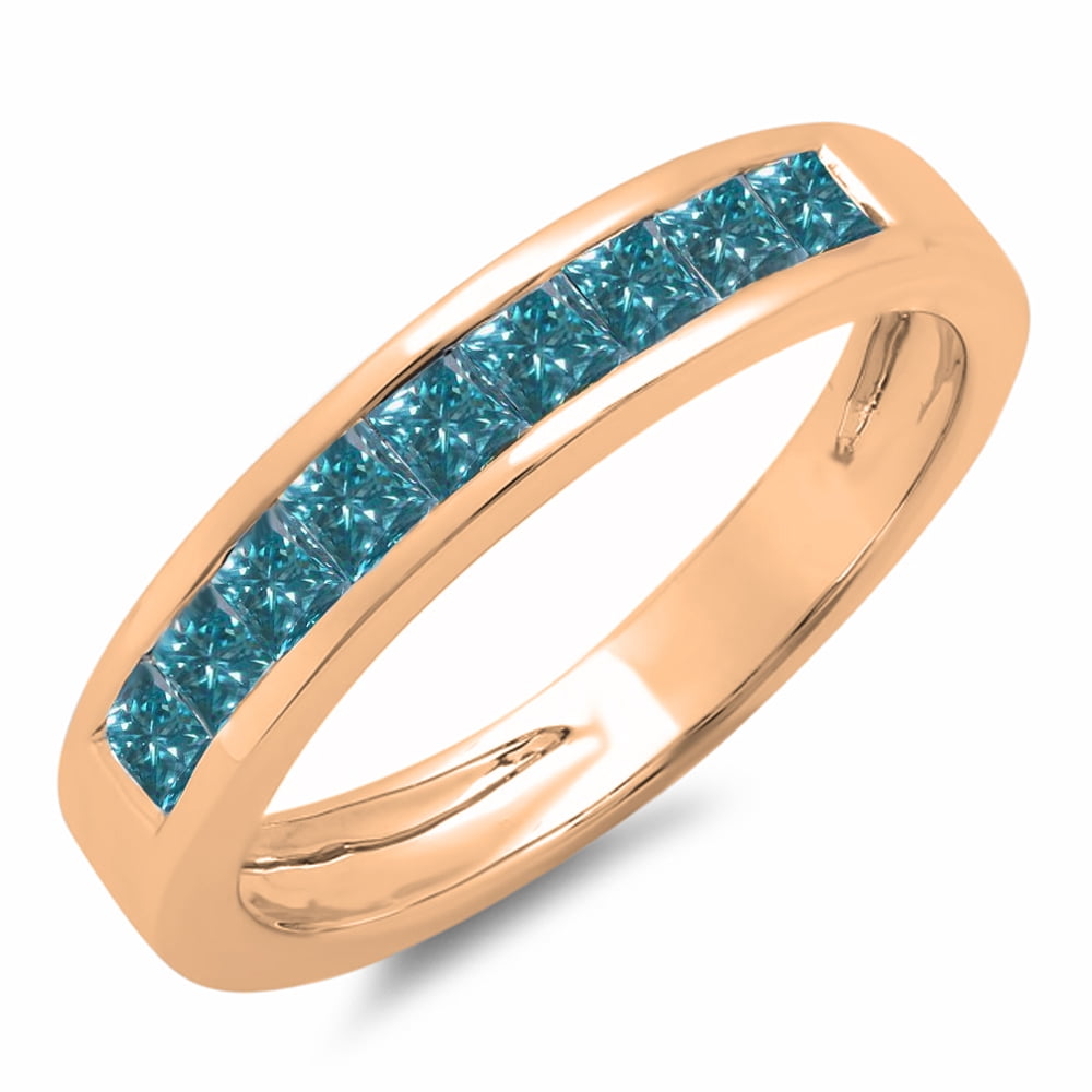 0.75 Carat (ctw) 10K Rose Gold Princess Cut Blue Diamond Ladies ...