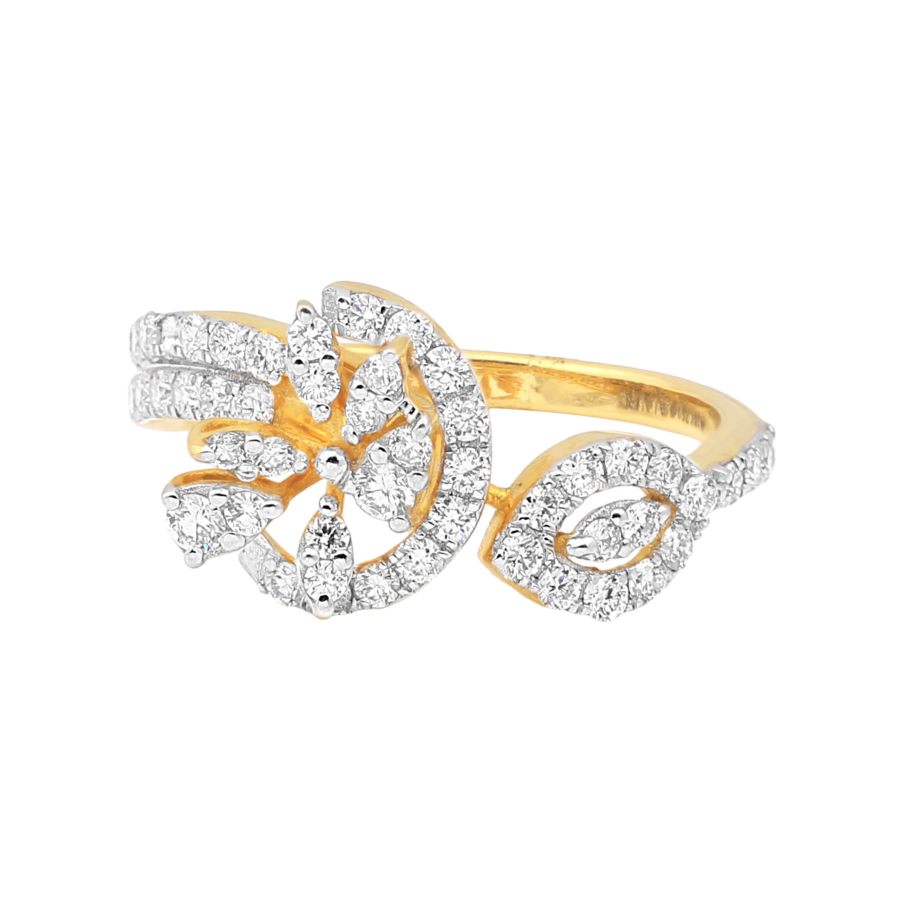 0.75 Ct IGI Certified 18k Yellow Gold Diamond Ring - Elegant Leaf ...