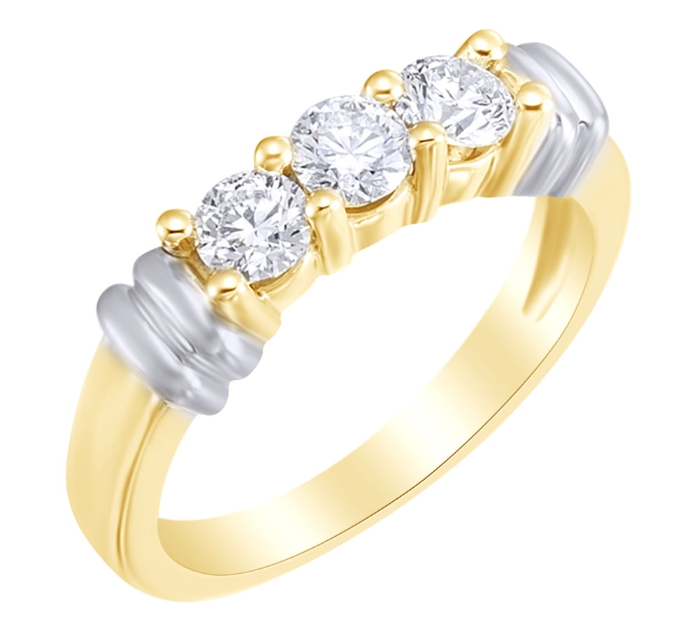 AFFY 0.75 Ct White Natural Diamond Three Stone Anniversary Band Ring in ...