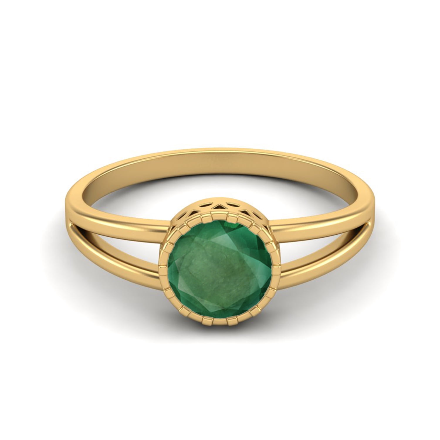 0.75 Cts Round Shape Emerald Solitaire 925 Sterling Silver Gold Vermeil ...
