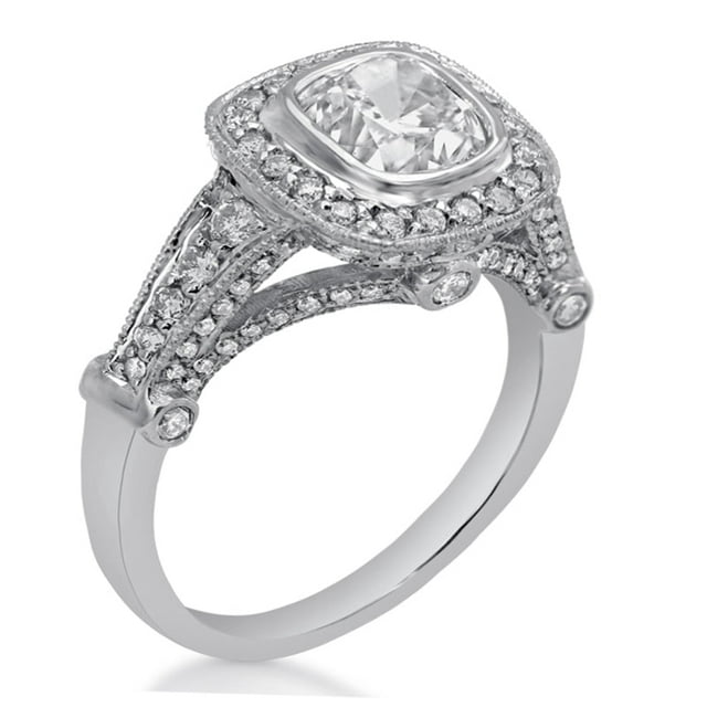 0.75 Cushion Cut Bezel Set Antique Style Diamond Engagement Ring Legacy ...