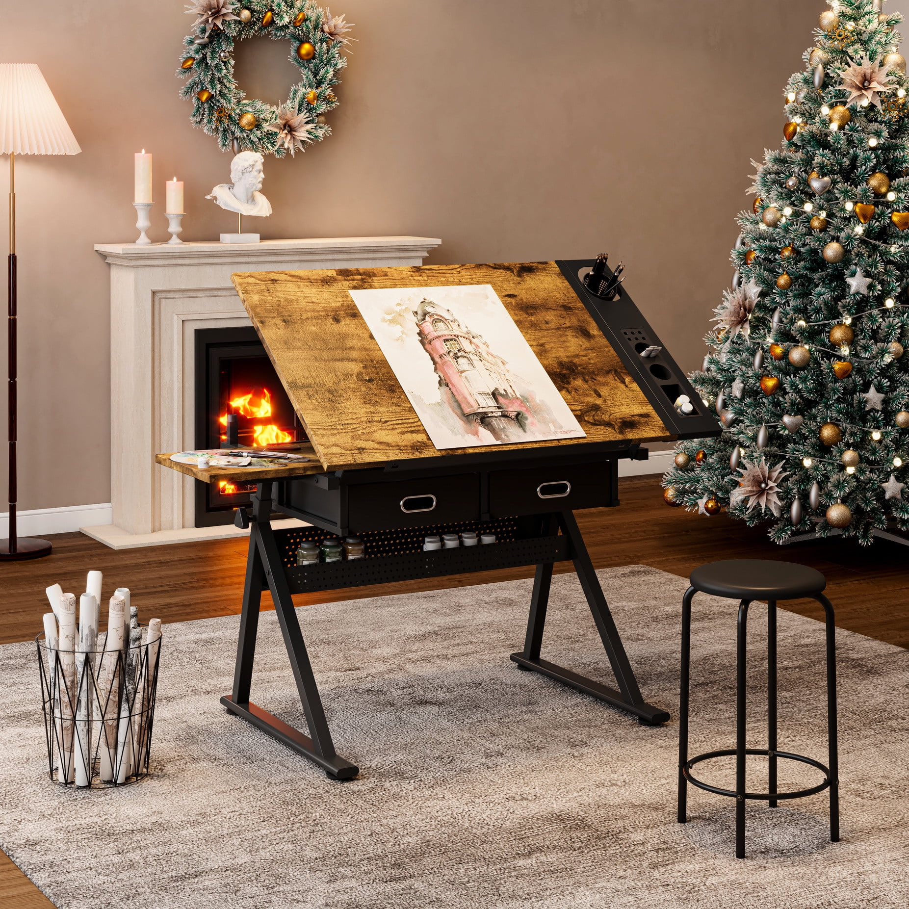 0 - 75° Tilt Desktop + Stool Included”-“Home Art Work+Work on Uneven ...