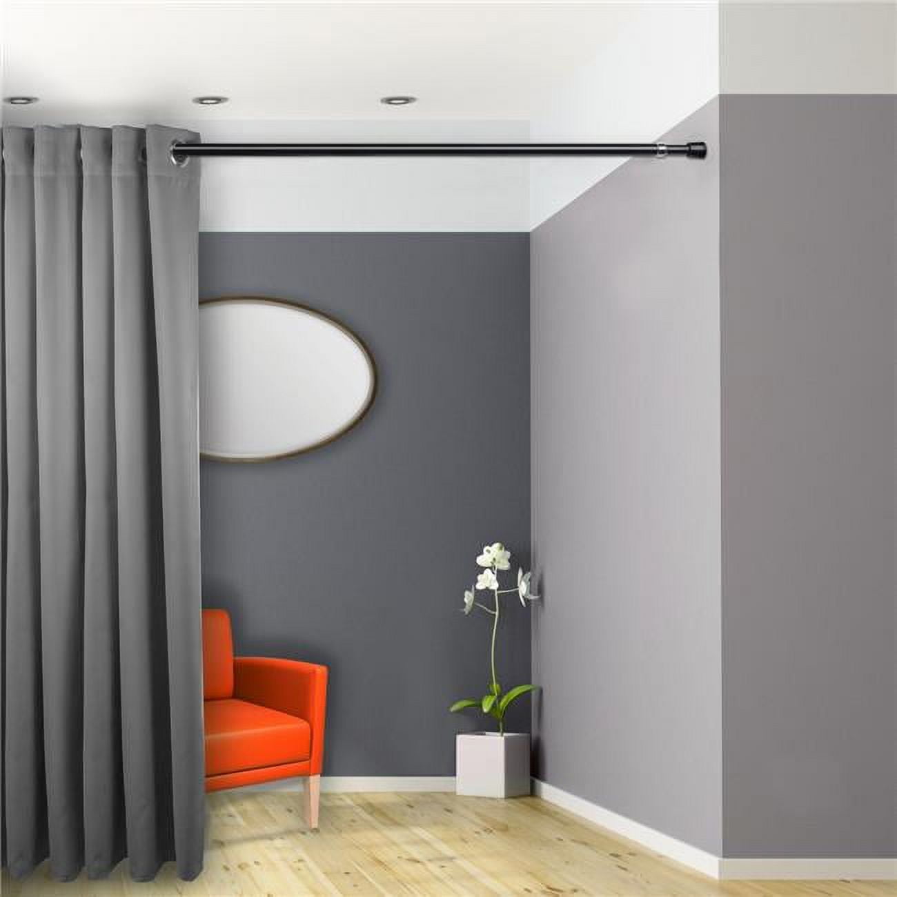 0.75 in. Round Spring Tension Rod for 48 to 84 in. Windows, Black ...