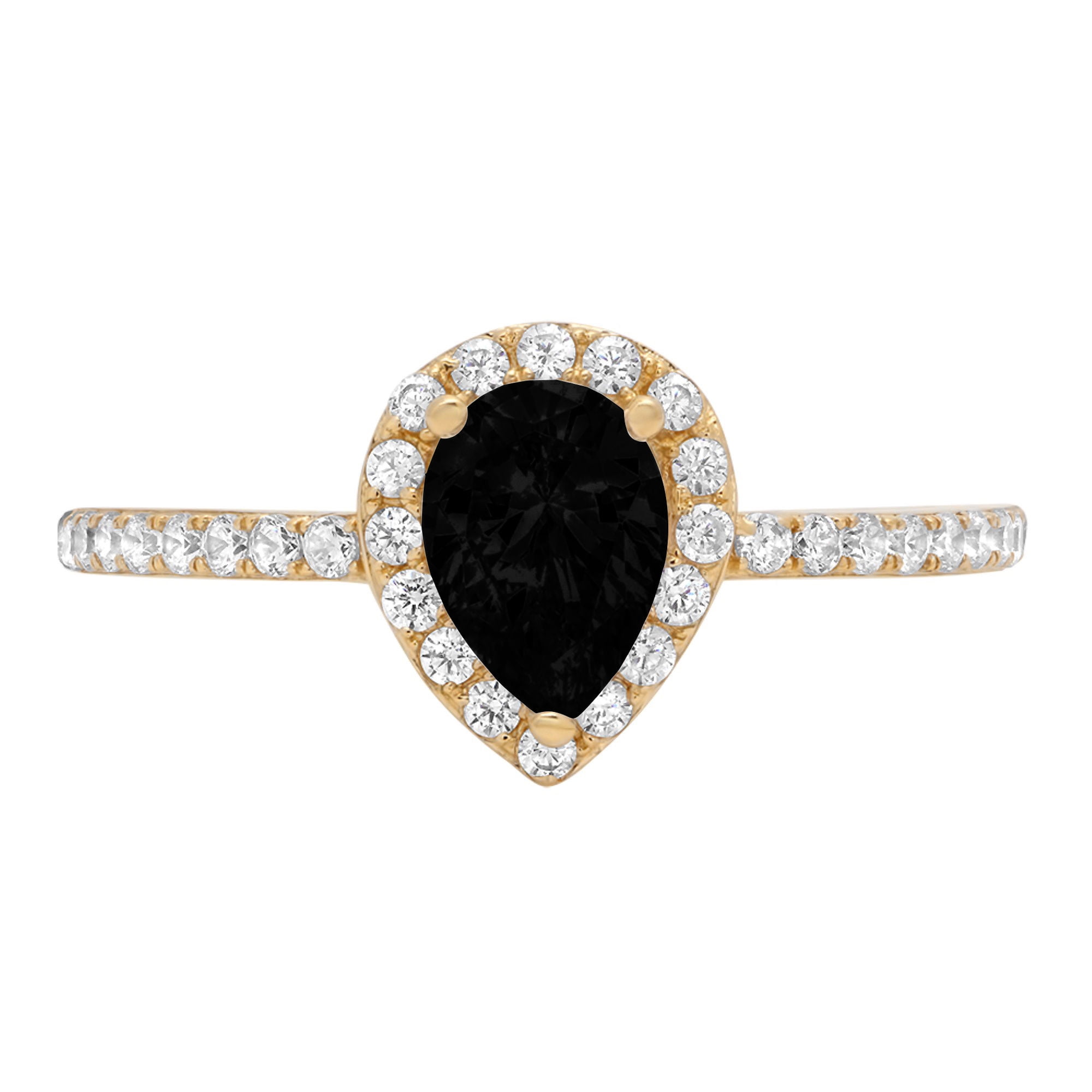0.755 ct Pear Cut Natural Onyx Solitaire with Simulated Diamond Accents 14K Yellow Gold Womens ...