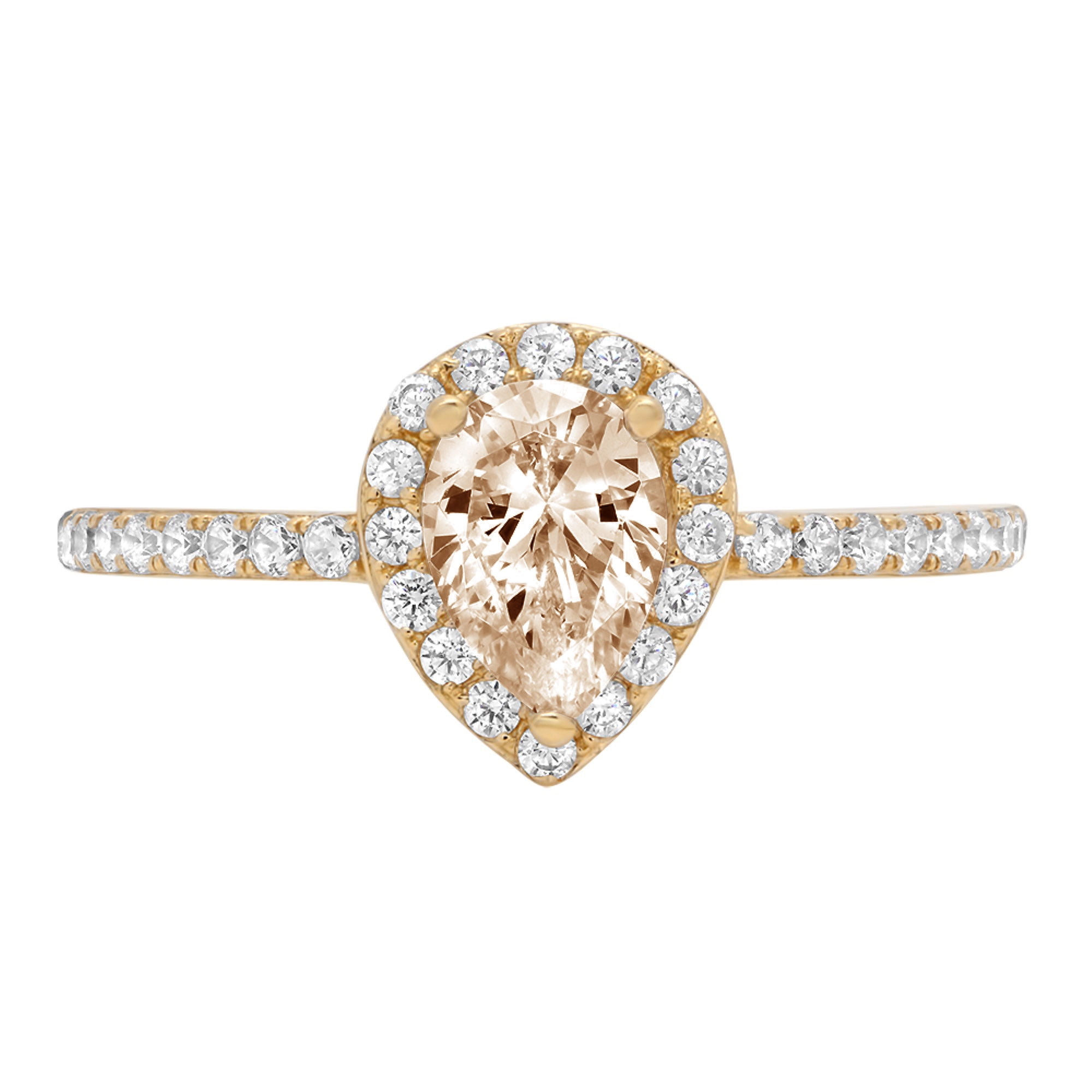 0.755 ct Pear Cut Simulated Champagne Diamond Solitaire with Simulated Diamond Accents 14K ...