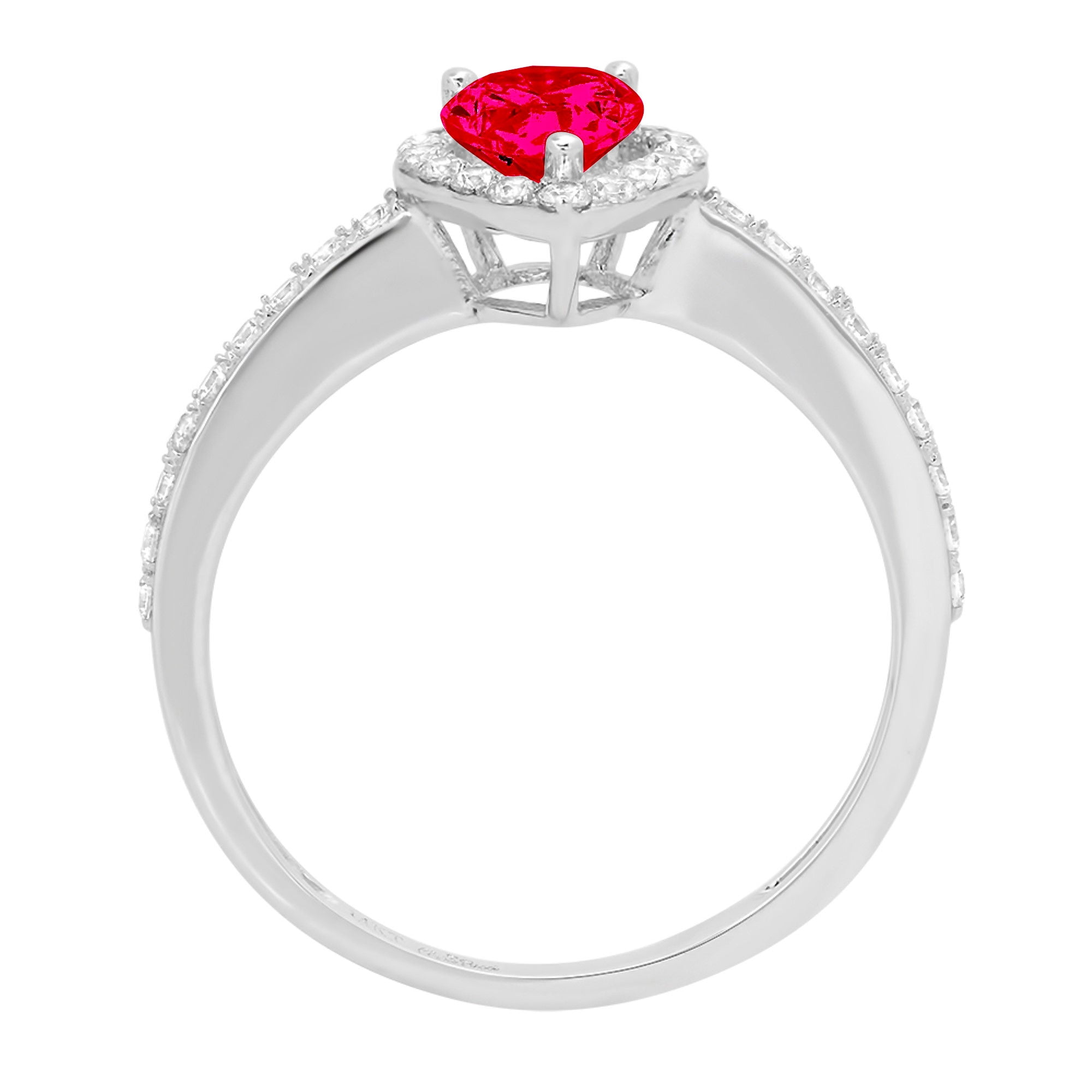 0.755 ct Pear Cut Simulated Ruby Solitaire with Accents Engagement Ring ...