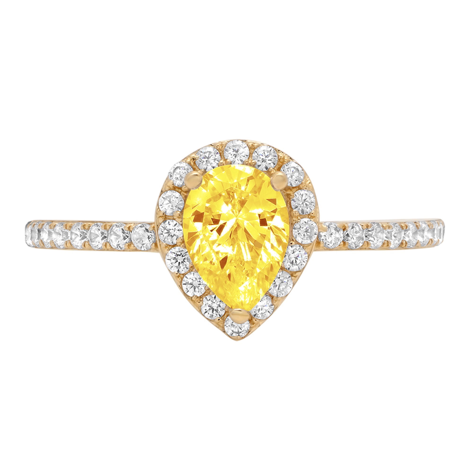 0.755 ct Pear Cut Simulated Yellow Diamond Solitaire with Simulated ...