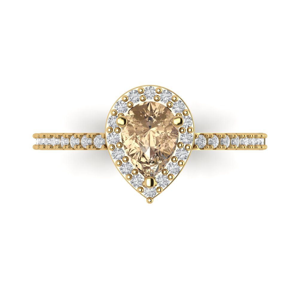 0.755 ct Pear Cut Yellow Moissanite Solitaire with Simulated Diamond ...