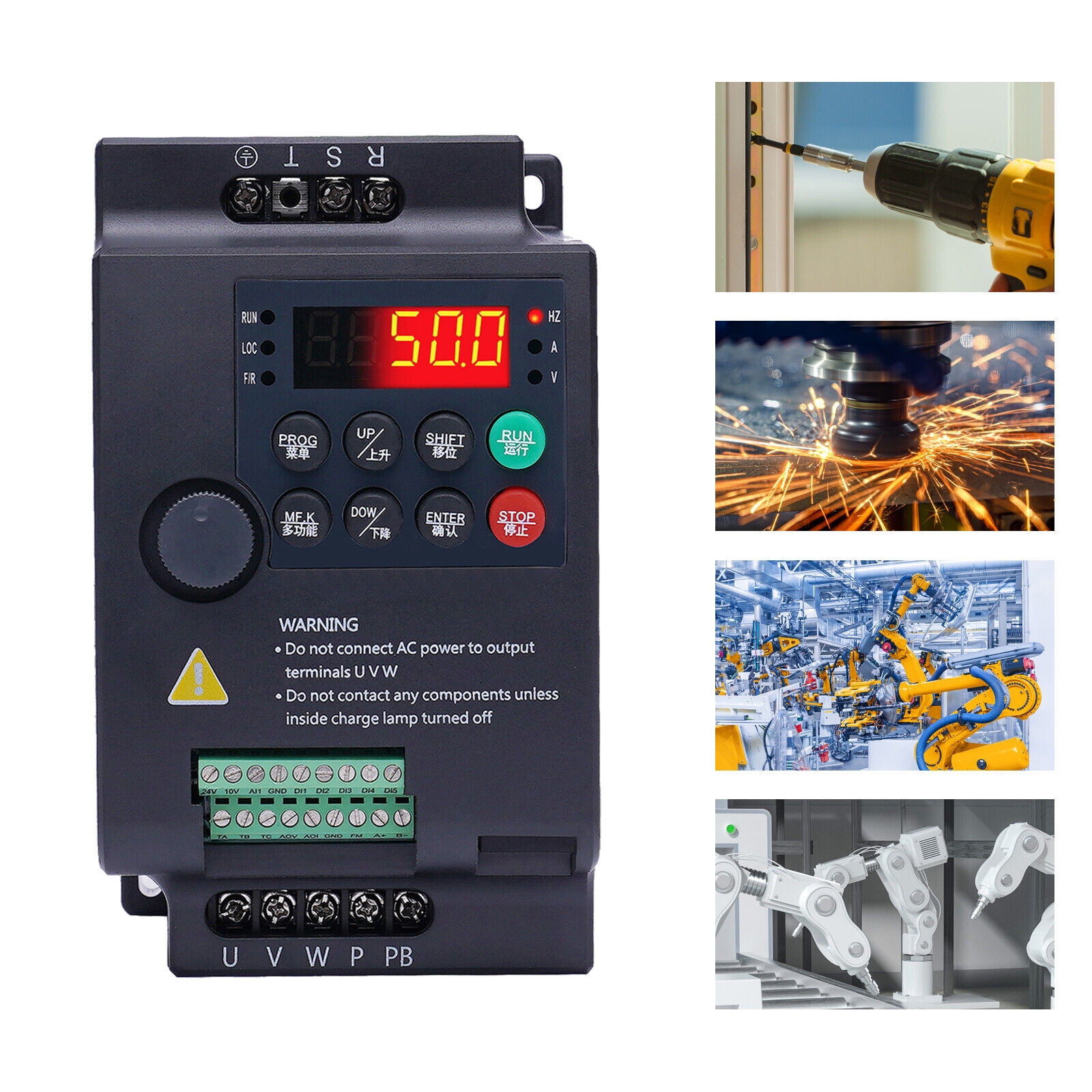 0.75KW AC 220V 1HP 4A CNC VFD Single Phase to 3 Phase Converter for Spindle Motor Speed Control ...