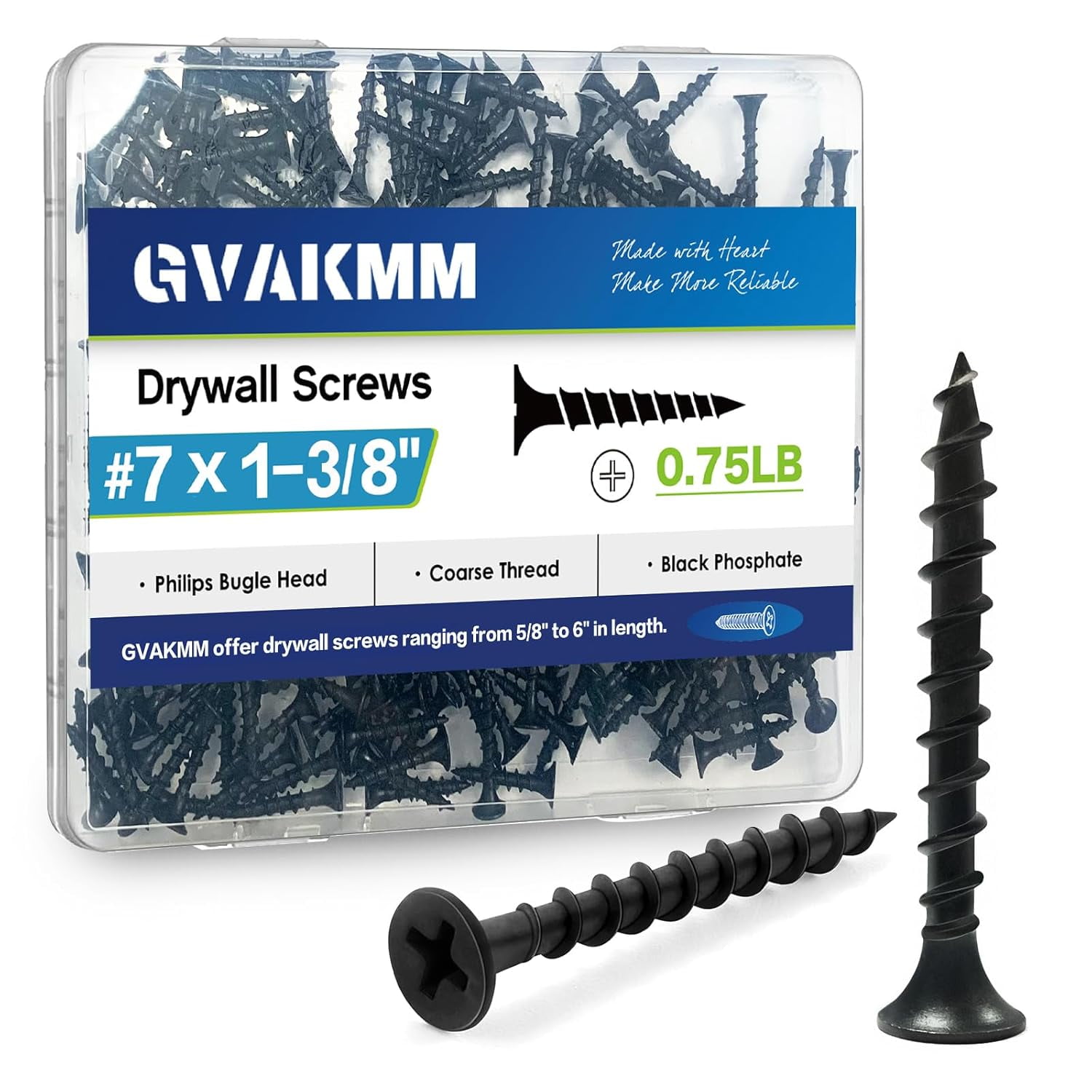 0.75LB (175pcs),#7x1-3/8''Drywall Screws,Black Wood Screws,Coarse ...