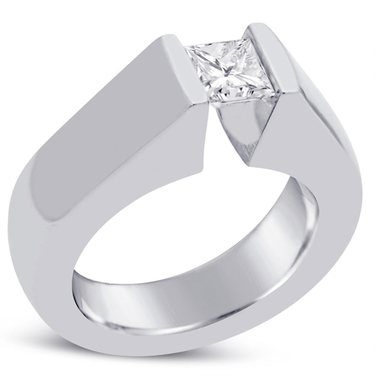 0.75ct Princess Cut Womens and Mens Tension Set Solitaire Diamond ...