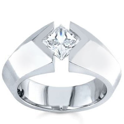 0.75ct Tension set Mens and Womens Princess Cut Solitaire Tension ...