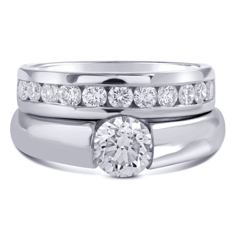 0.75ct Women's Tension Set Round Cut Solitaire Diamond Engagement Ring and Band TR109S - Walmart.com