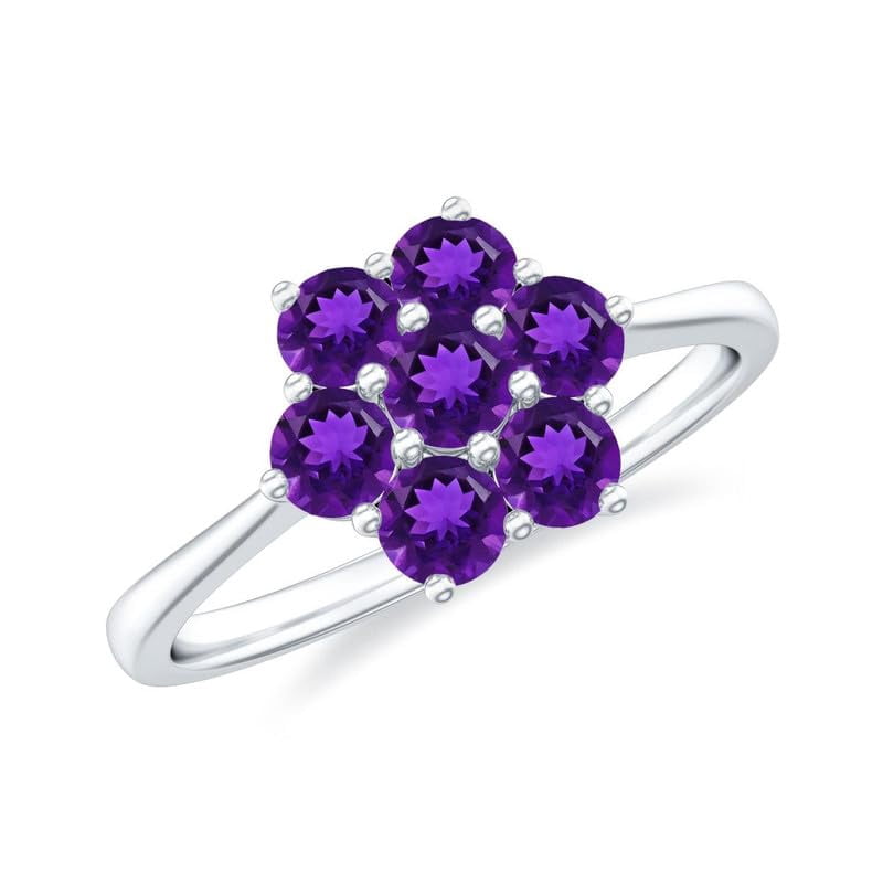 0.7ct Round Floral Cluster Purple Amethyst 925 Sterling Silver Promise ...