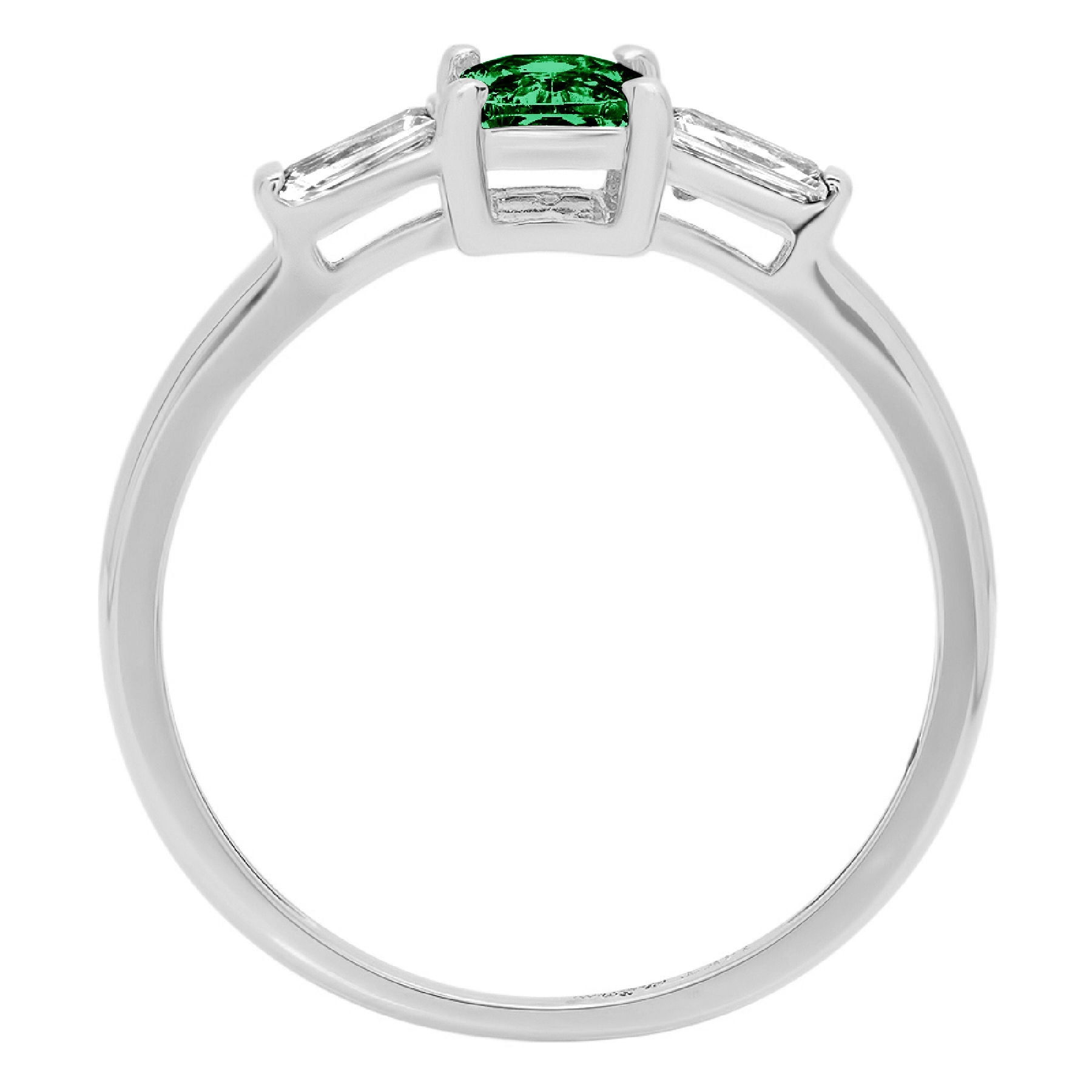 0.8 Ct Emerald Cut Emerald Three-Stone Ring in Solid 18K White Gold ...