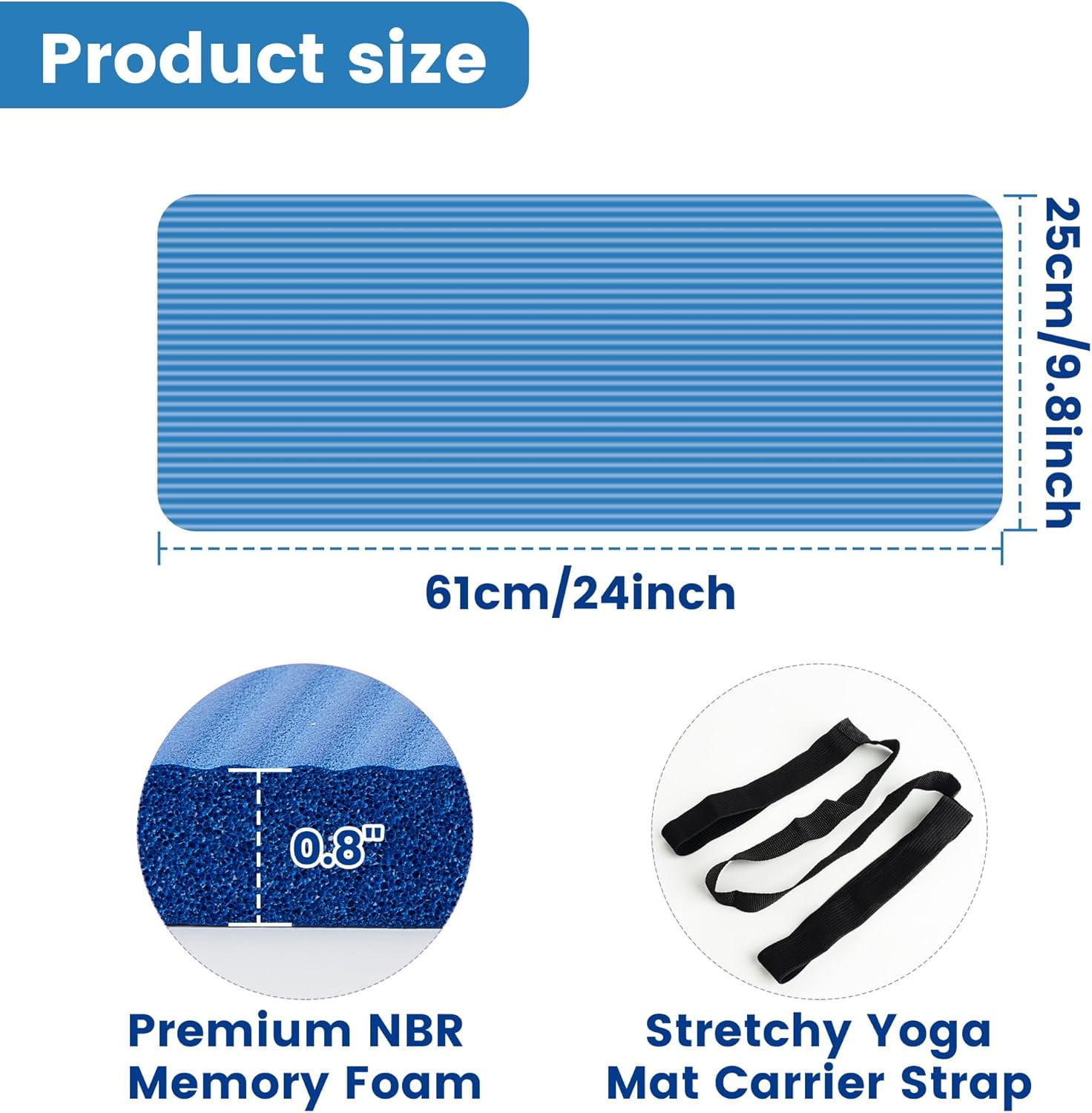 0.8 Inch Thick -Cushioned Yoga Mat with Carry Strap for Pain- Knees ...