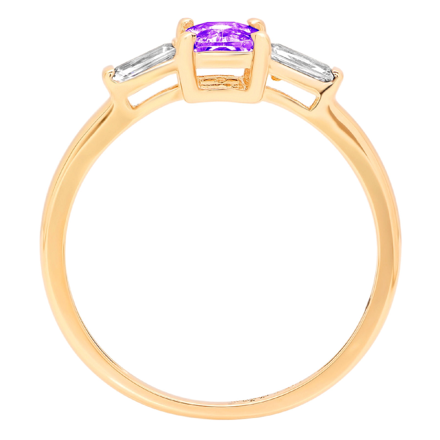 0.8 ct Emerald Cut Natural Amethyst Three-Stone Engagement Ring for ...