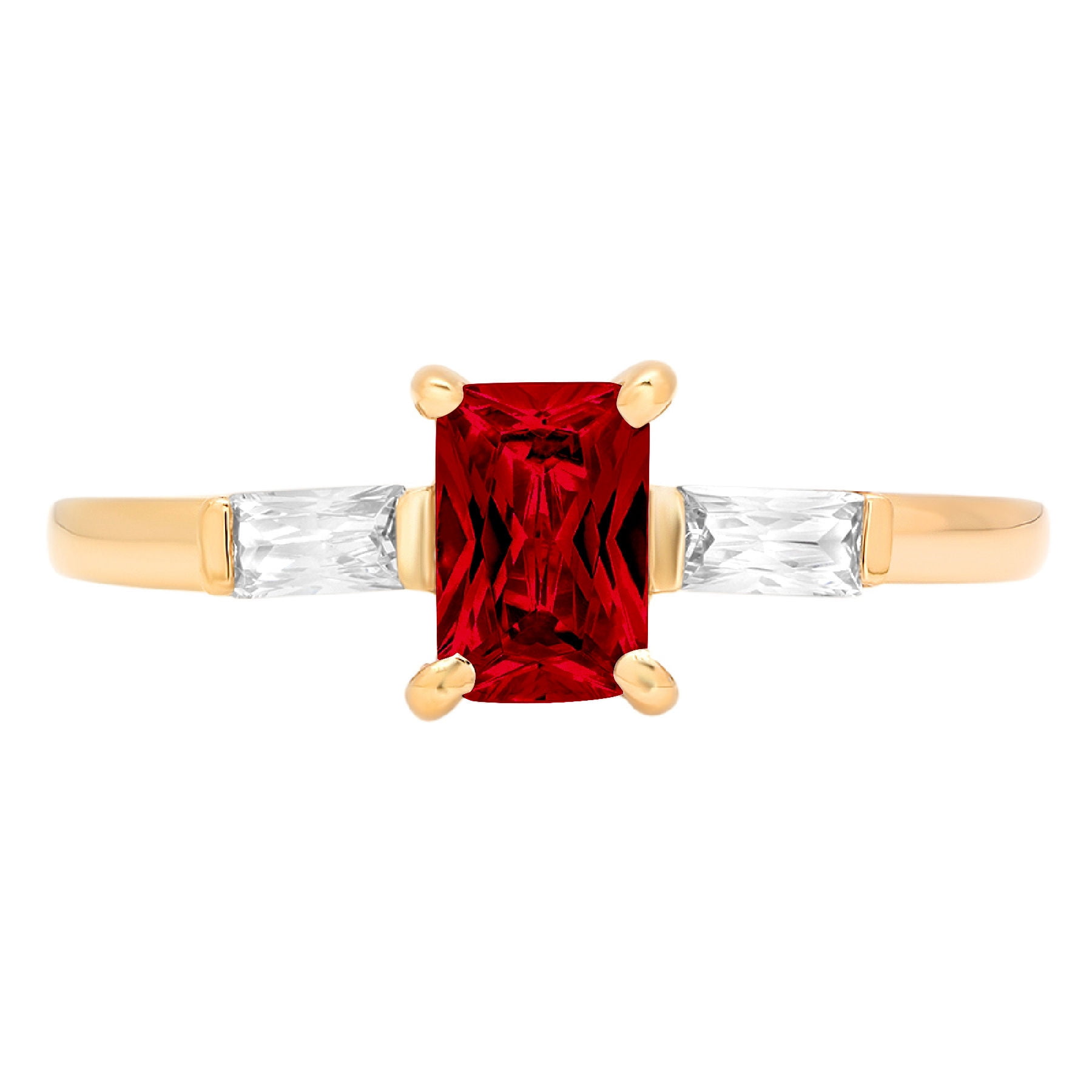 0.8 ct Emerald Cut Natural Garnet 3 Stone 18K Yellow Gold Womens ...