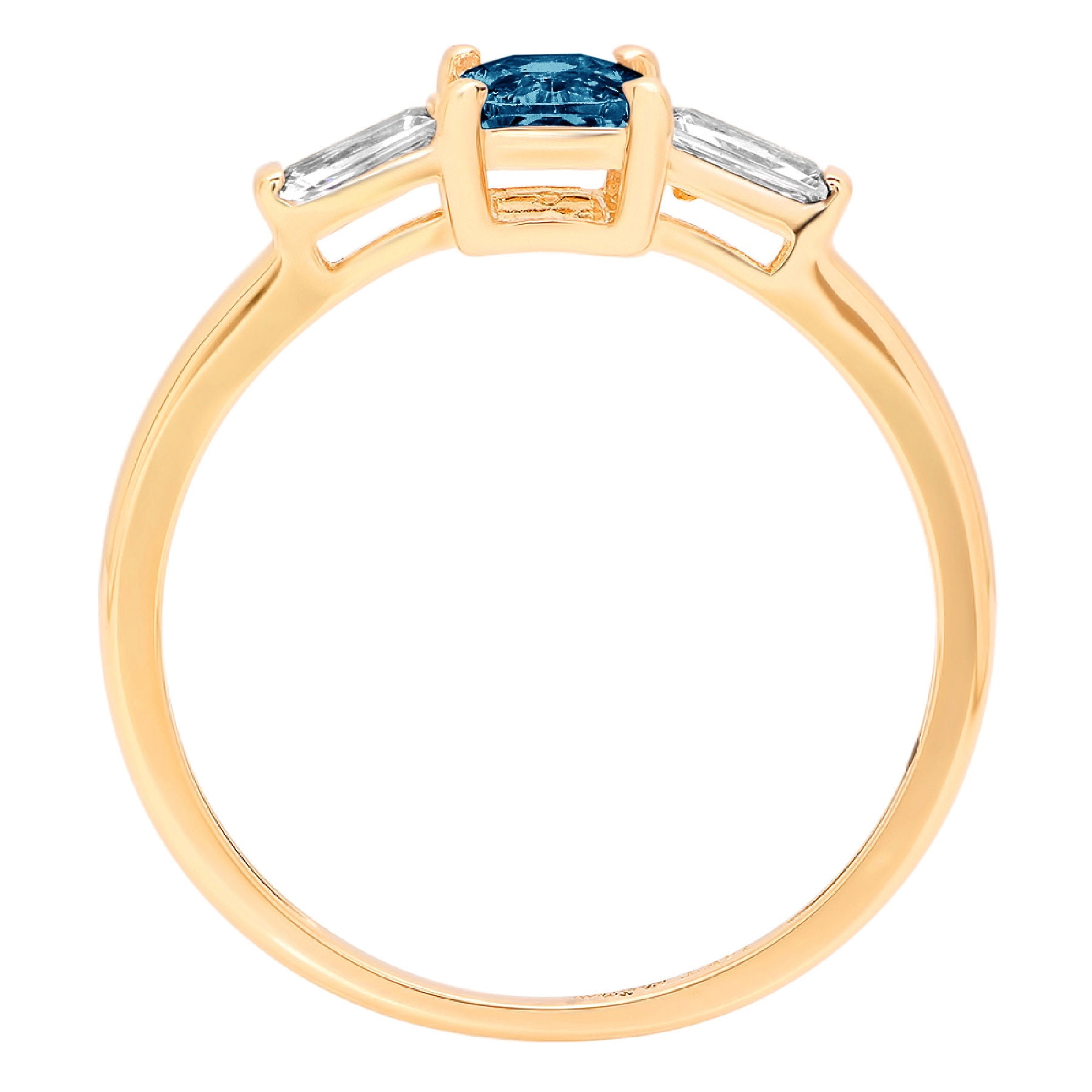 0.8 ct Emerald Cut Natural London Blue Topaz Three-Stone Engagement ...