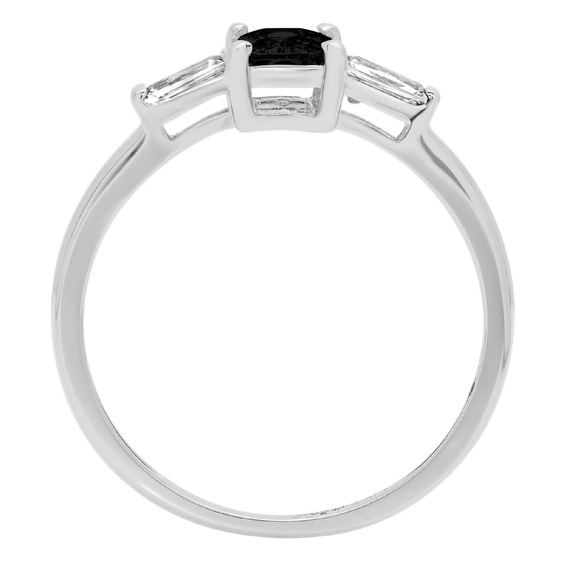 0.8 ct Emerald Cut Natural Onyx Three-Stone Engagement Ring for Women in 18K White Gold ...