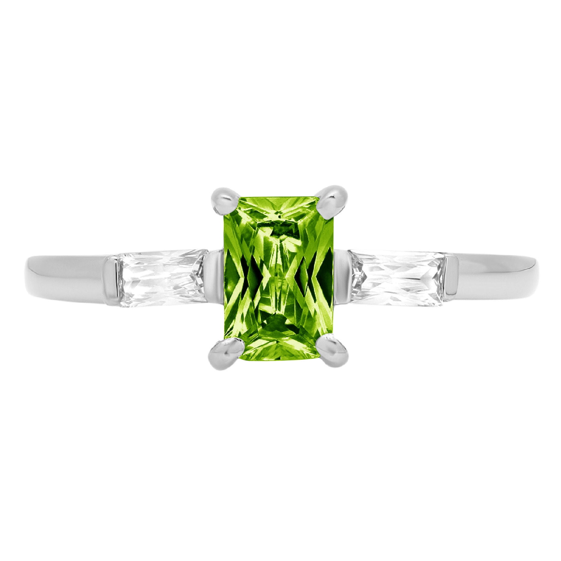 0.8 ct Emerald Cut Natural Peridot 3 Stone 18K White Gold Womens ...