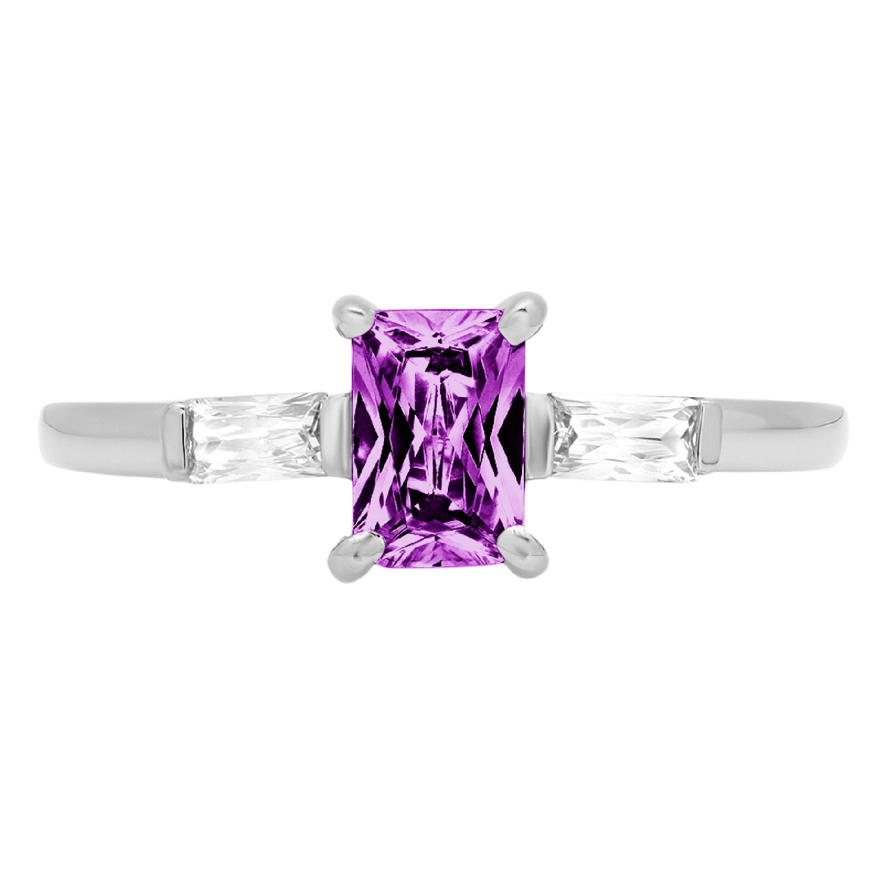 0.8 ct Emerald Cut Simulated Alexandrite 3 Stone 14K White Gold Womens ...