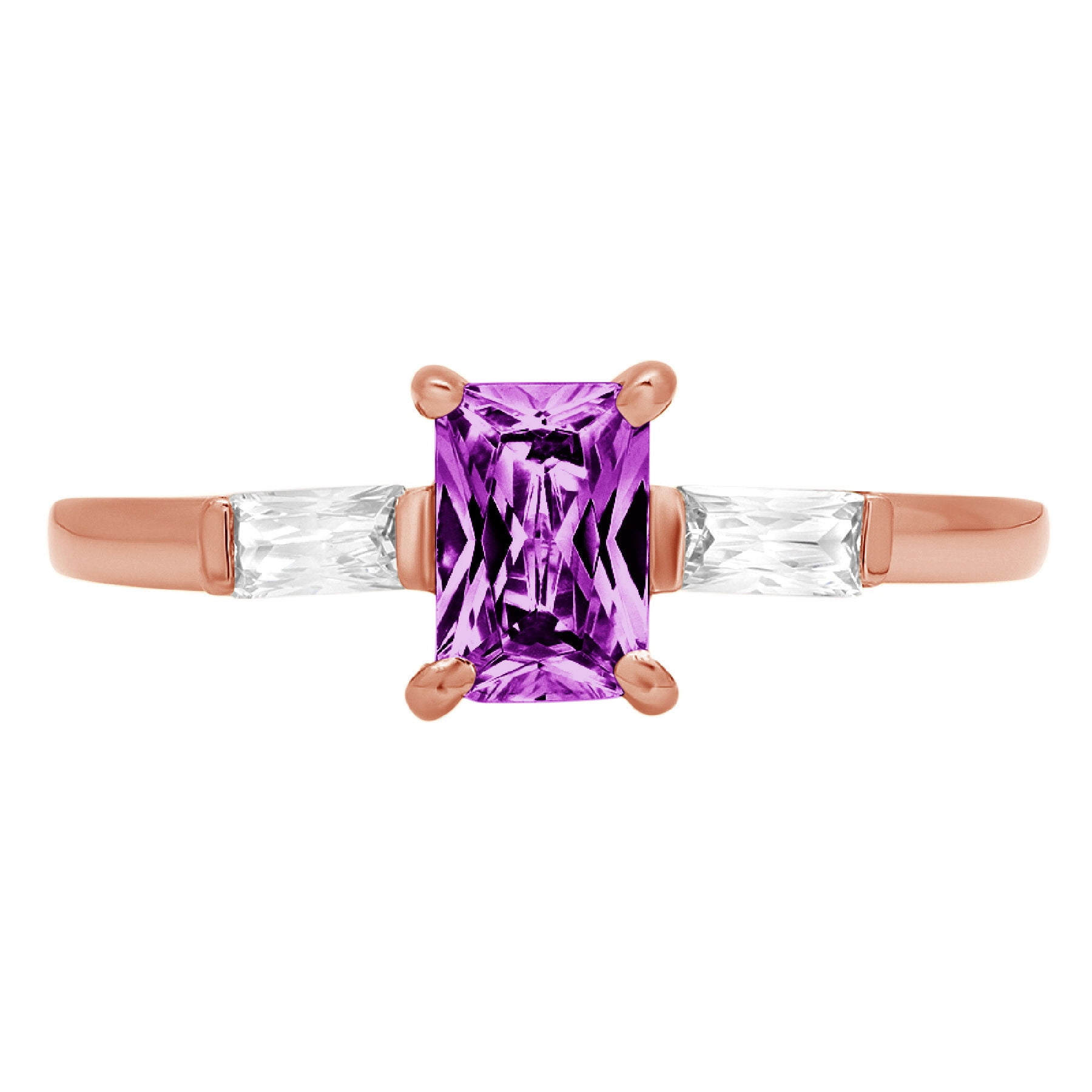 0.8 ct Emerald Cut Simulated Alexandrite 3 Stone 18K Rose Gold Womens ...