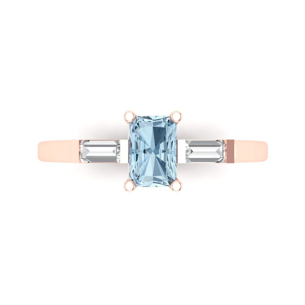 0.8 ct Emerald Cut Simulated Blue Diamond Three-Stone Engagement Ring ...