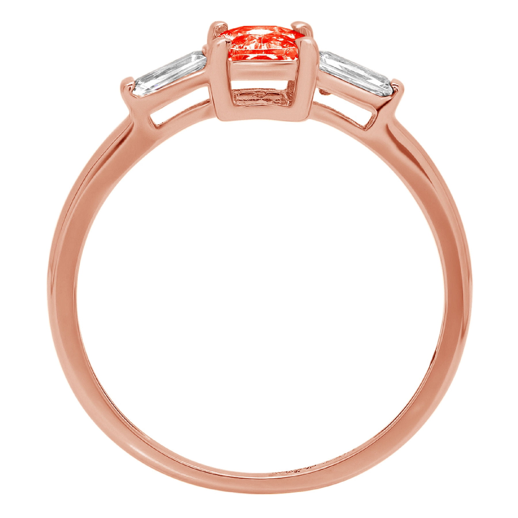 0.8 ct Emerald Cut Simulated Red Diamond Three-Stone Engagement Ring ...